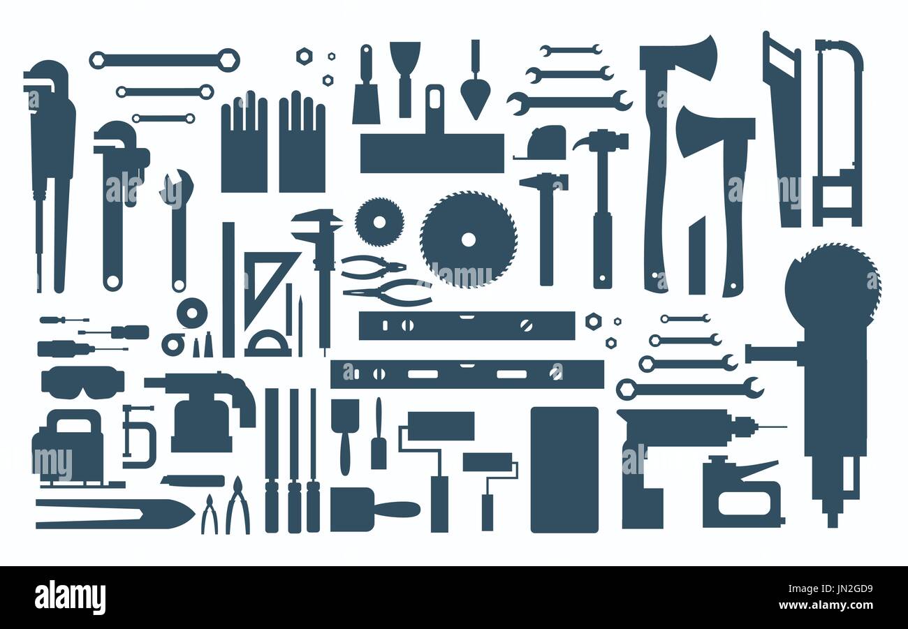Set Of Repair And Construction Working Hand Tools, Equipment Collection ...