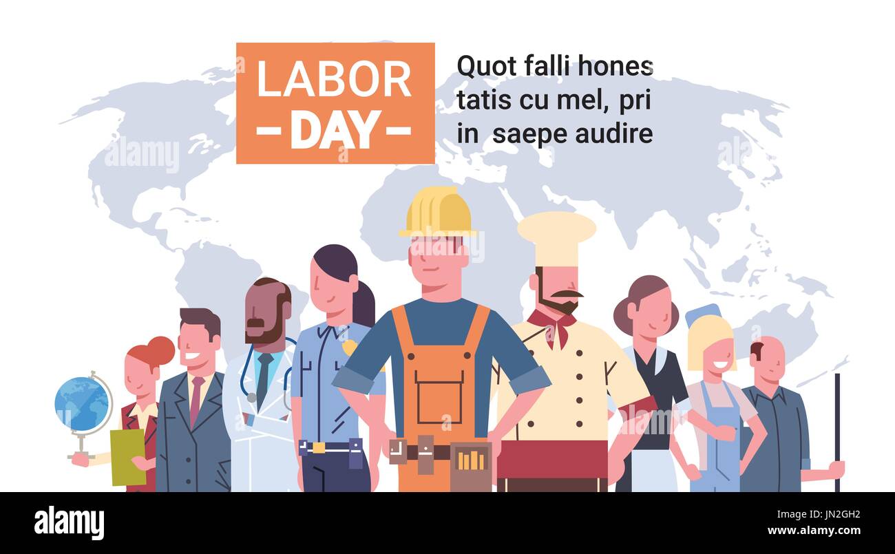 People Group Different Occupation Over World Map, International Labor ...