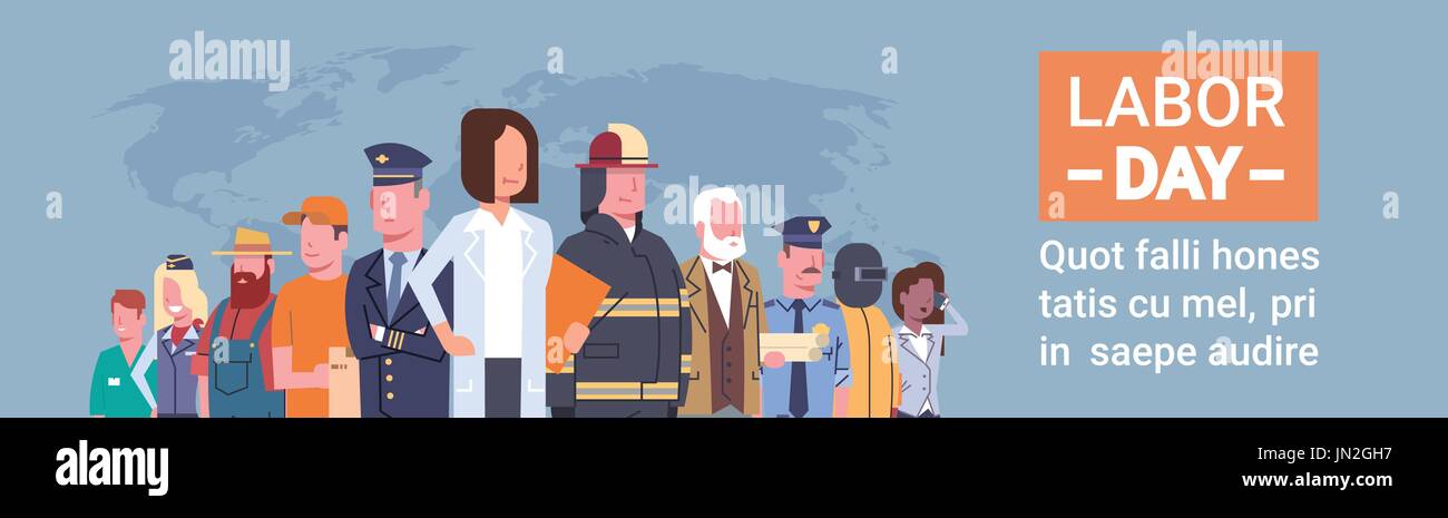 People Group Different Occupation Over World Map, International Labor ...