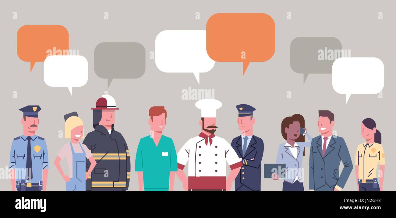 People Group With Chat Bubble Different Occupation Set Workers ...