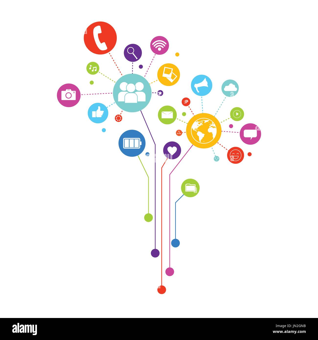 Social Media Icons Connected With Lines On White Background Network ...