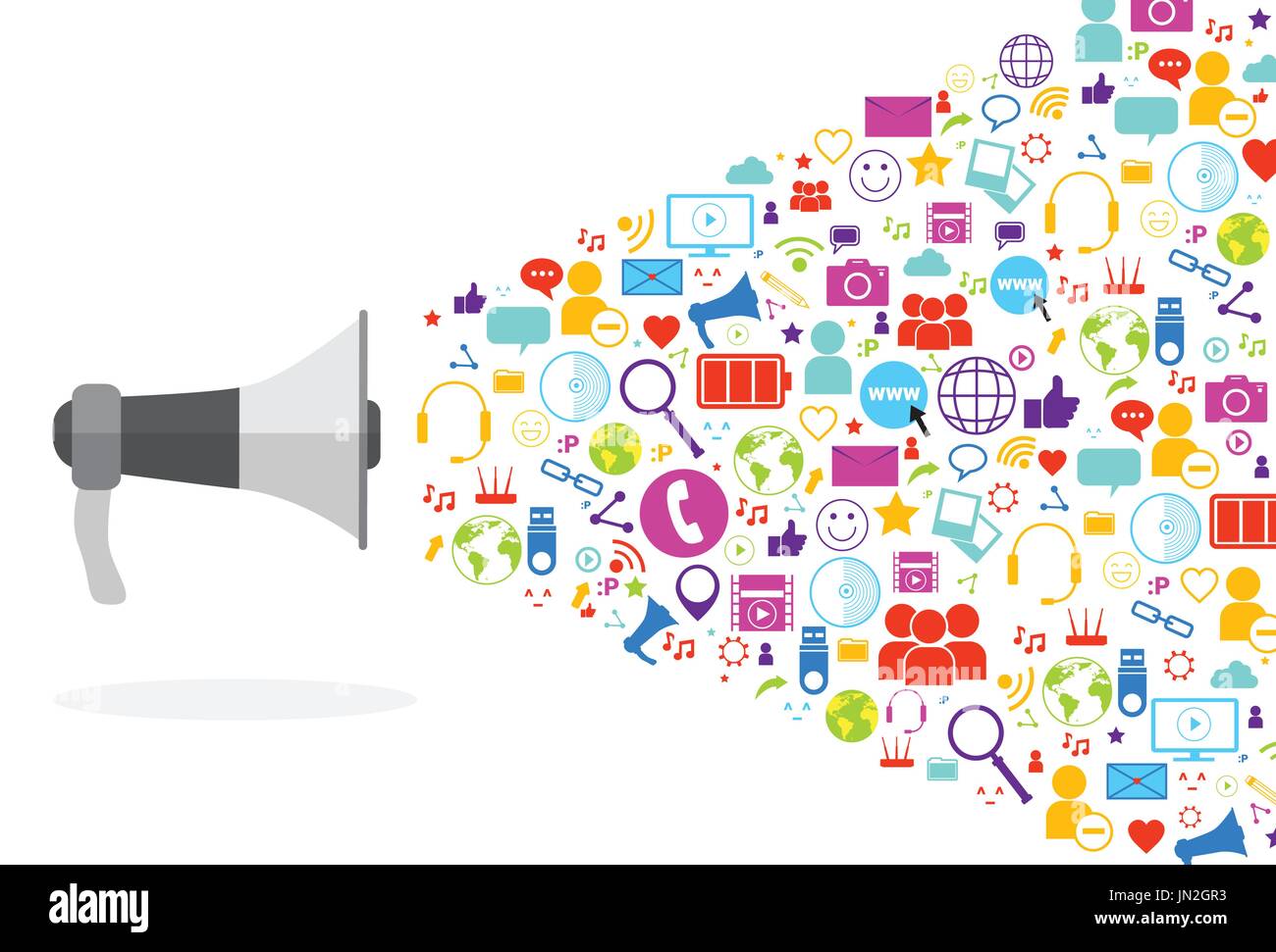 Megaphone Social Media Icons On White Background Network Communication ...