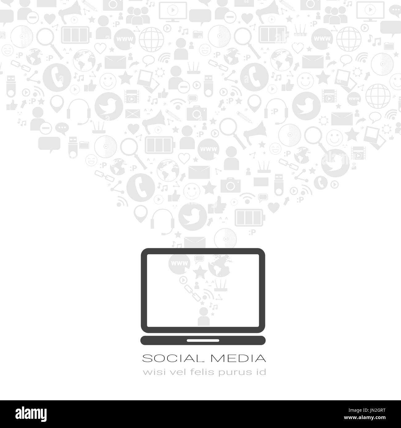 Laptop Computer With Social Media Icons On White Background Network ...