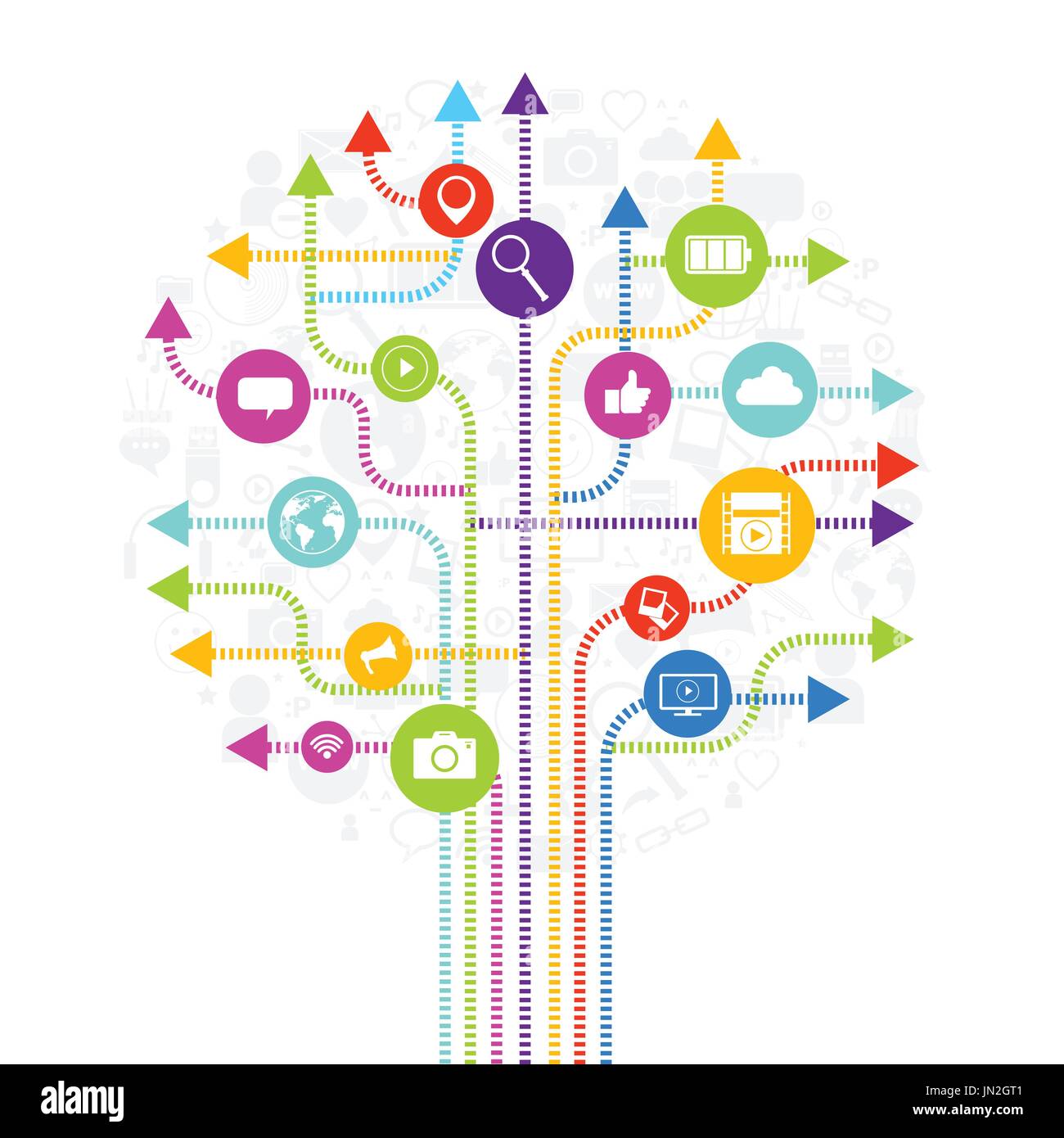 Social Media Icons Connected With Lines On White Background Network ...