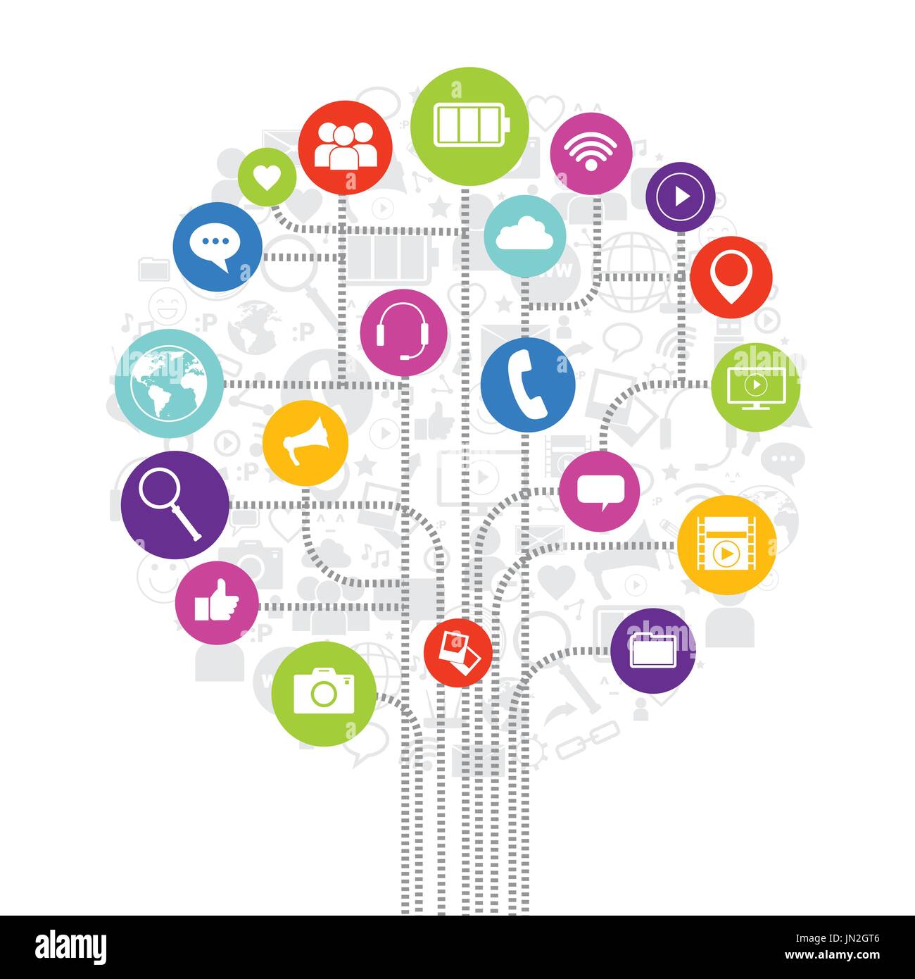 Social Media Icons Connected With Lines On White Background Network ...