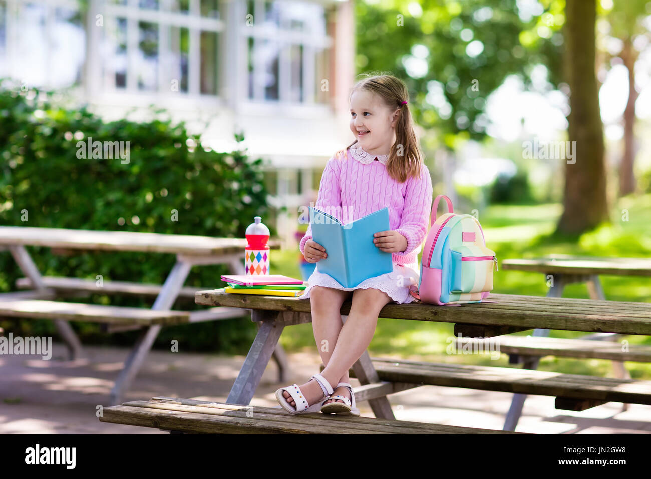 Child going back to school. Start of new school year after summer ...