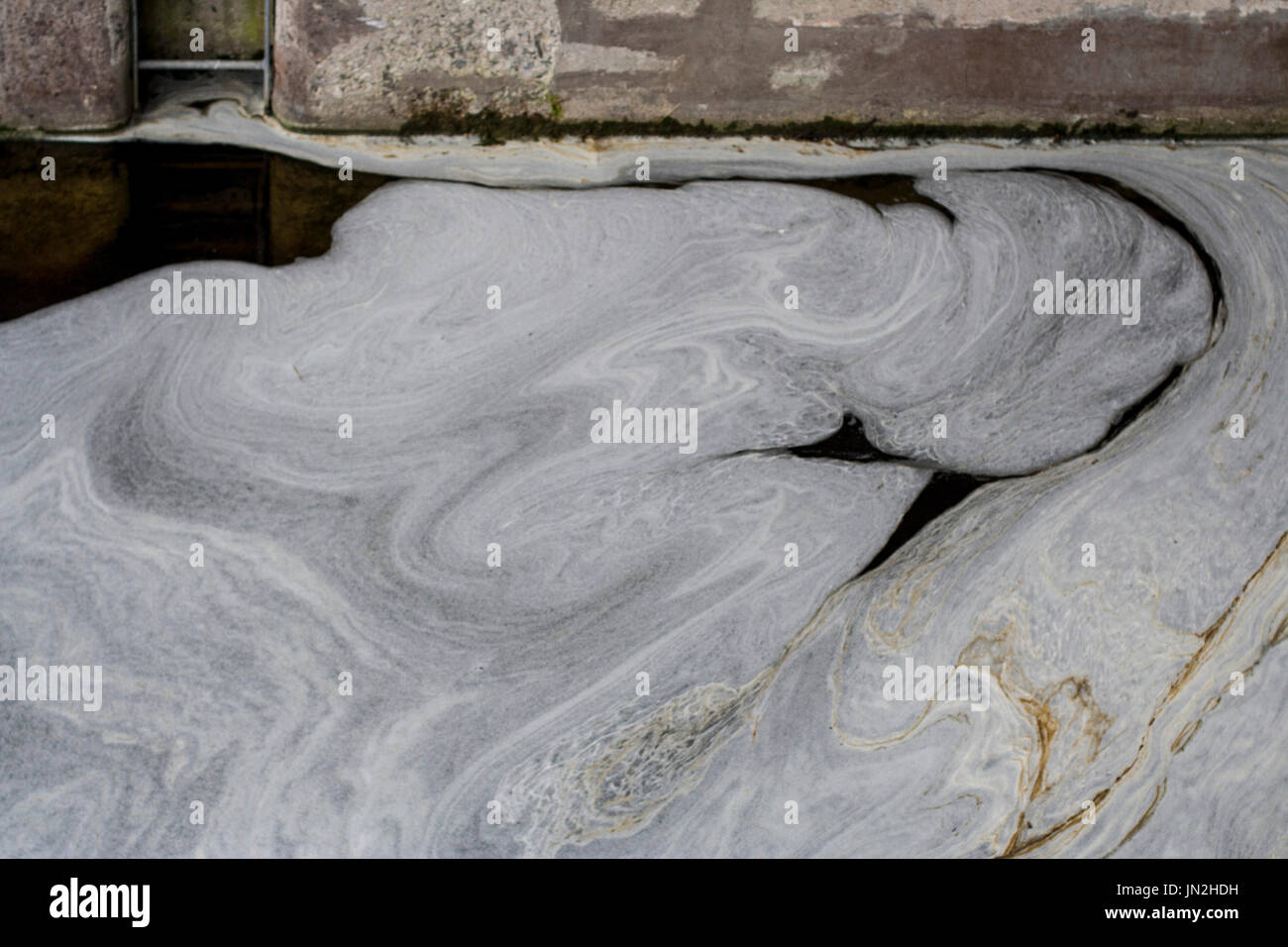 Congealed stagnant water at the dam at Ardnacrusha, Limerick, Ireland ...