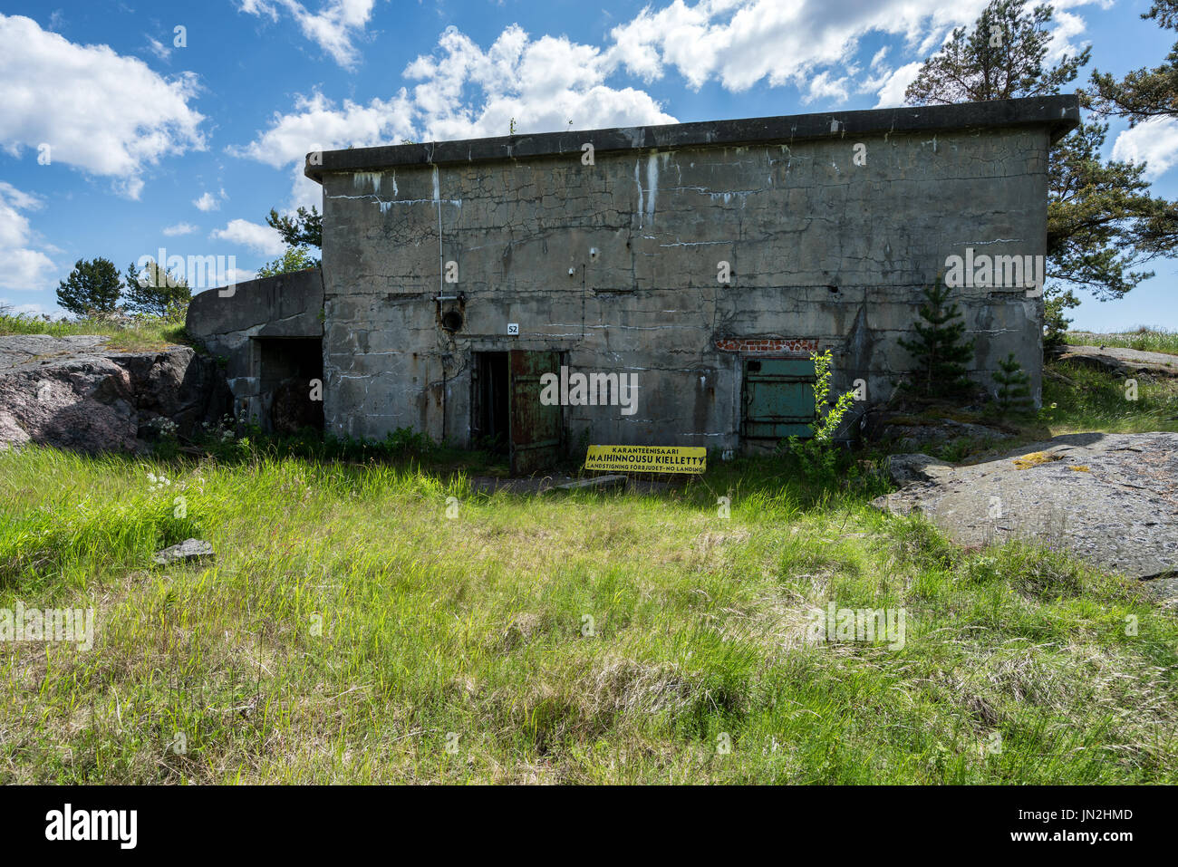 Old military buildings in Isosaari island, Helsinki, Finland, Europe ...