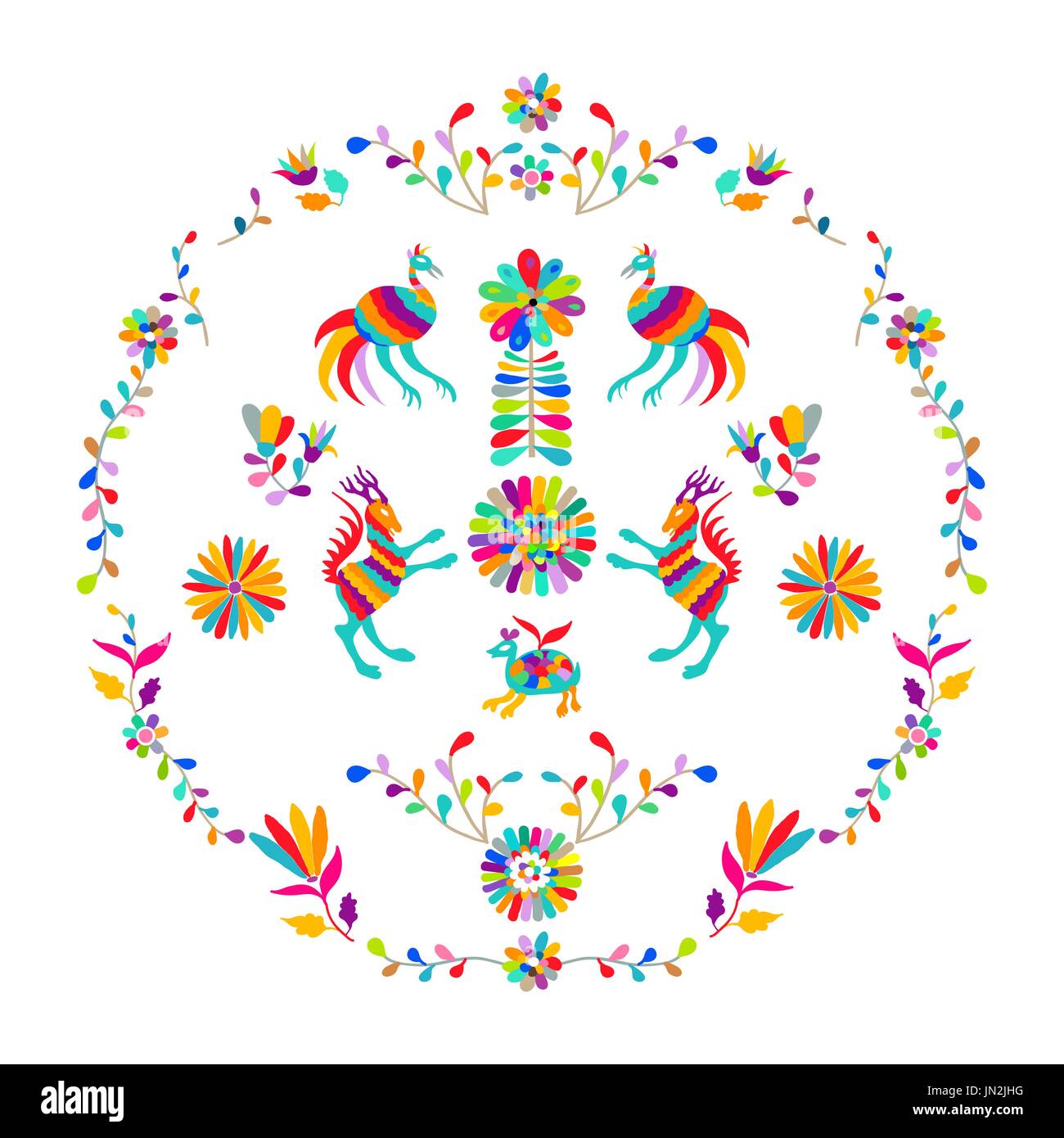Vector folk Mexican Otomi Style embroidery Pattern Stock Vector Image ...
