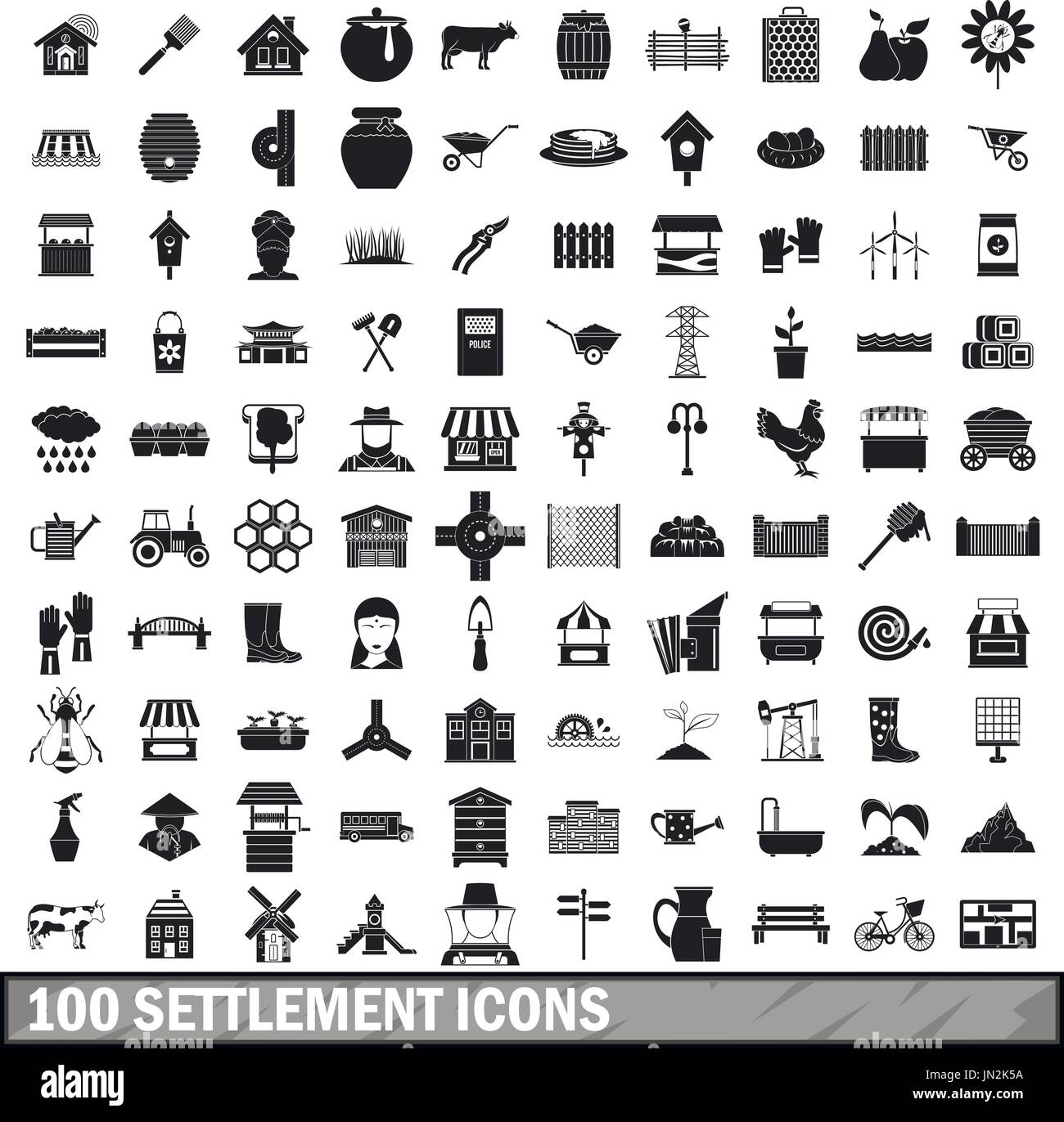 100 settlement icons set, simple style Stock Vector Image & Art - Alamy