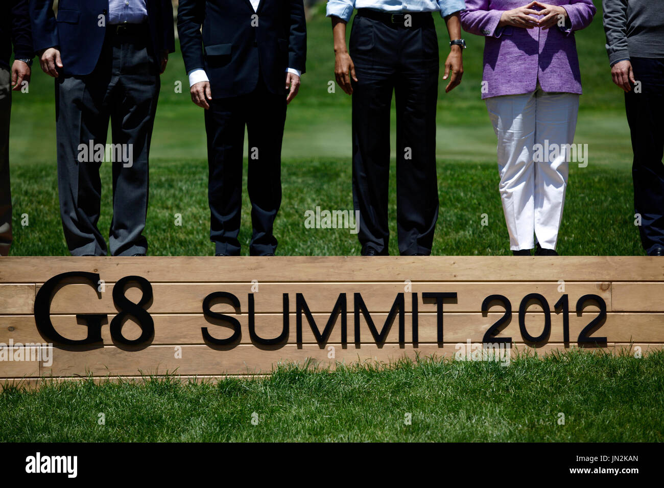 G8 leaders pose for a group photo during the 2012 G8 Summit at Camp ...
