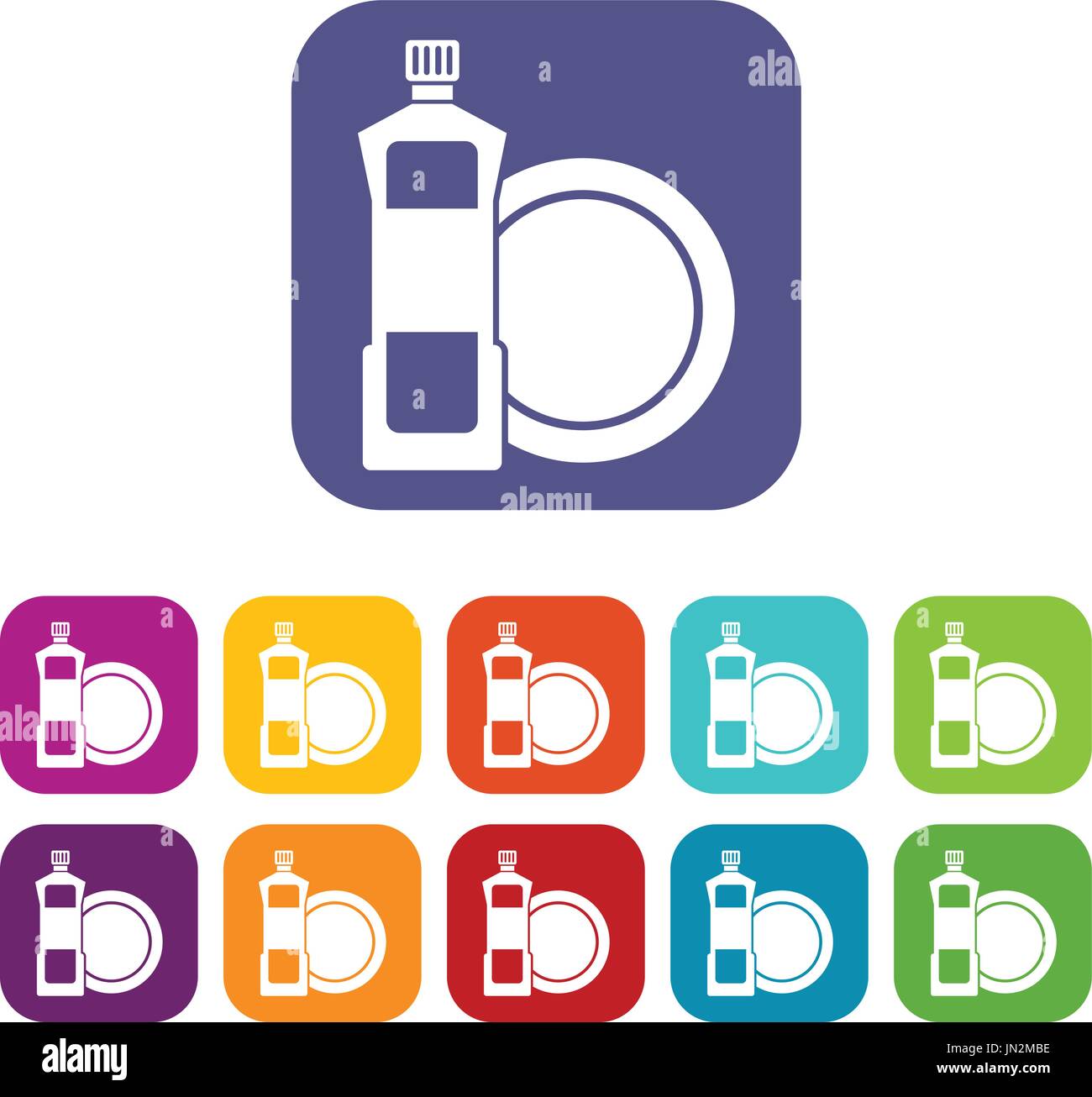 Dishwashing liquid detergent and dish icons set Stock Vector Image ...