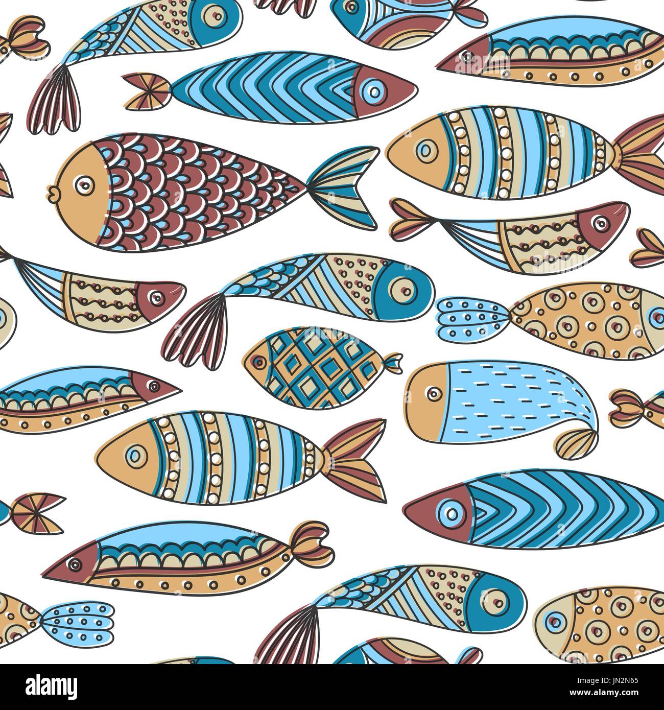 Seamless pattern with fishes. Hand drawn undersea world. Colorful ...