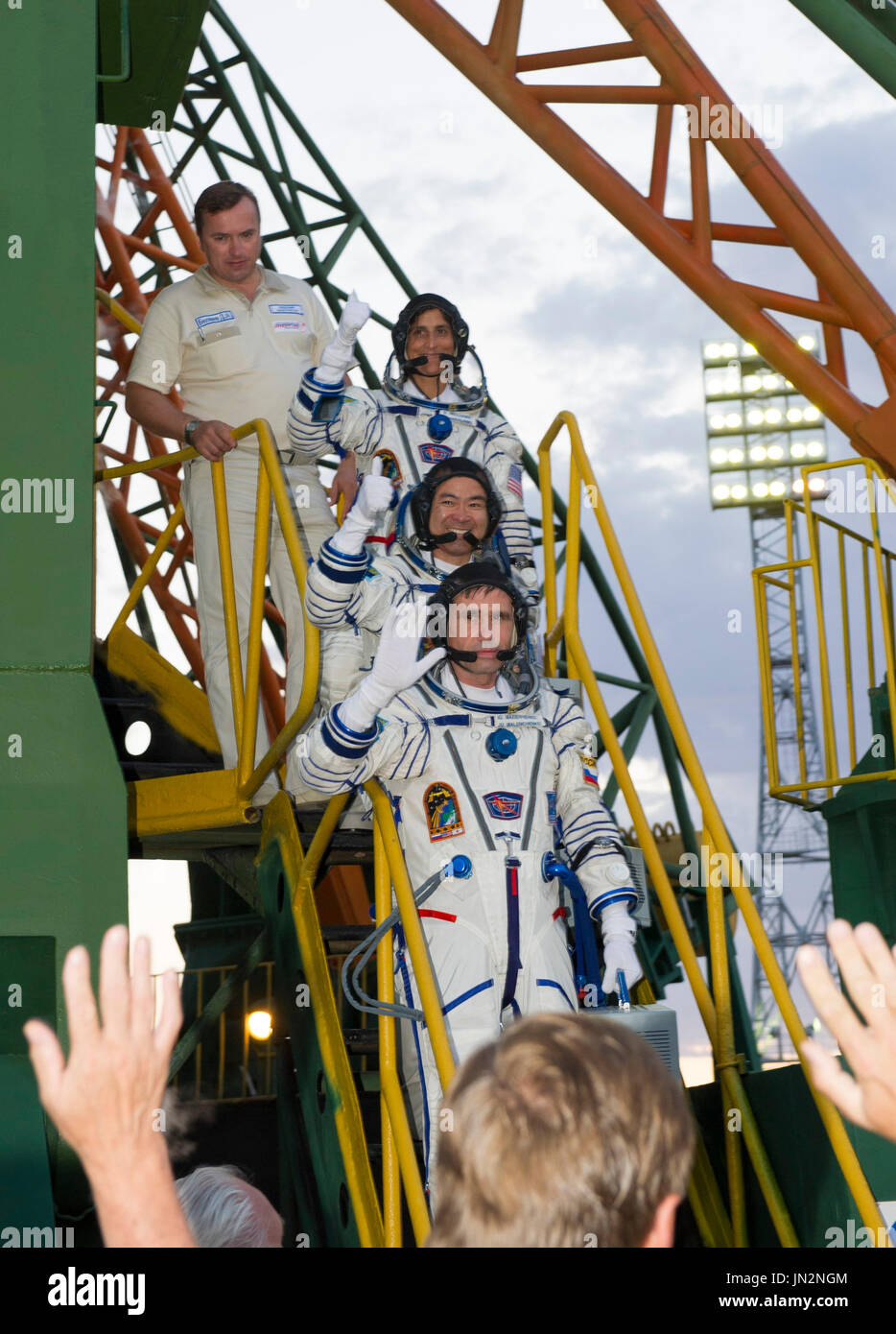 Expedition 32 Soyuz Commander Yuri Malenchenko, bottom, JAXA Flight ...