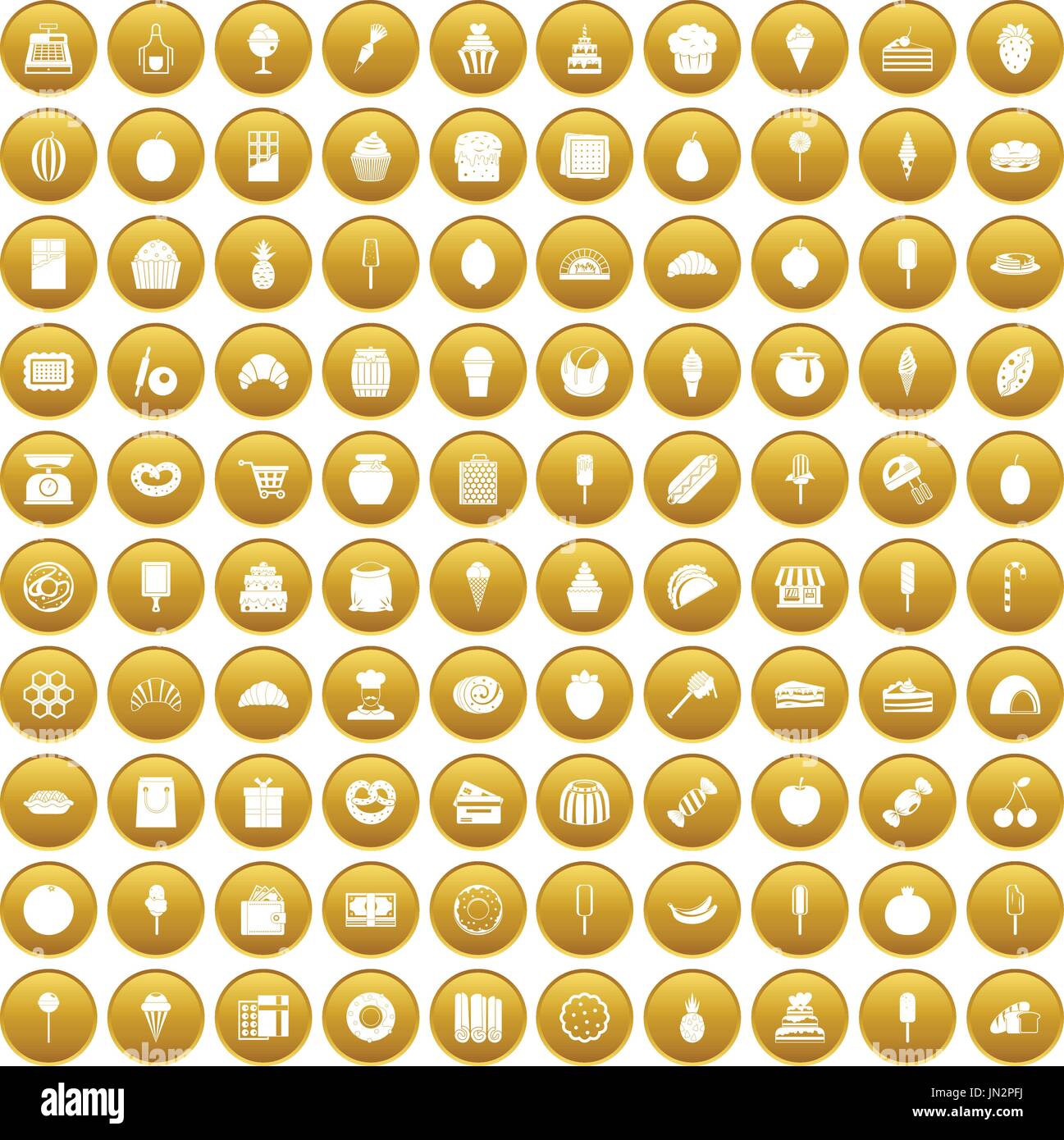 100 confectionery icons set gold Stock Vector Image & Art - Alamy