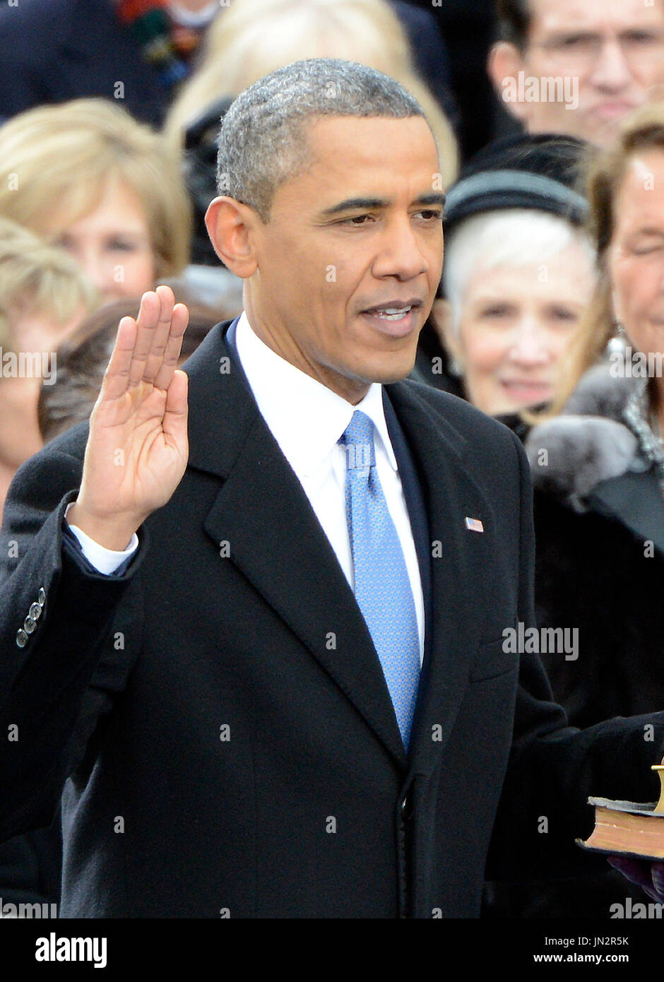 United States President Barack Obama takes the oath of office during ...