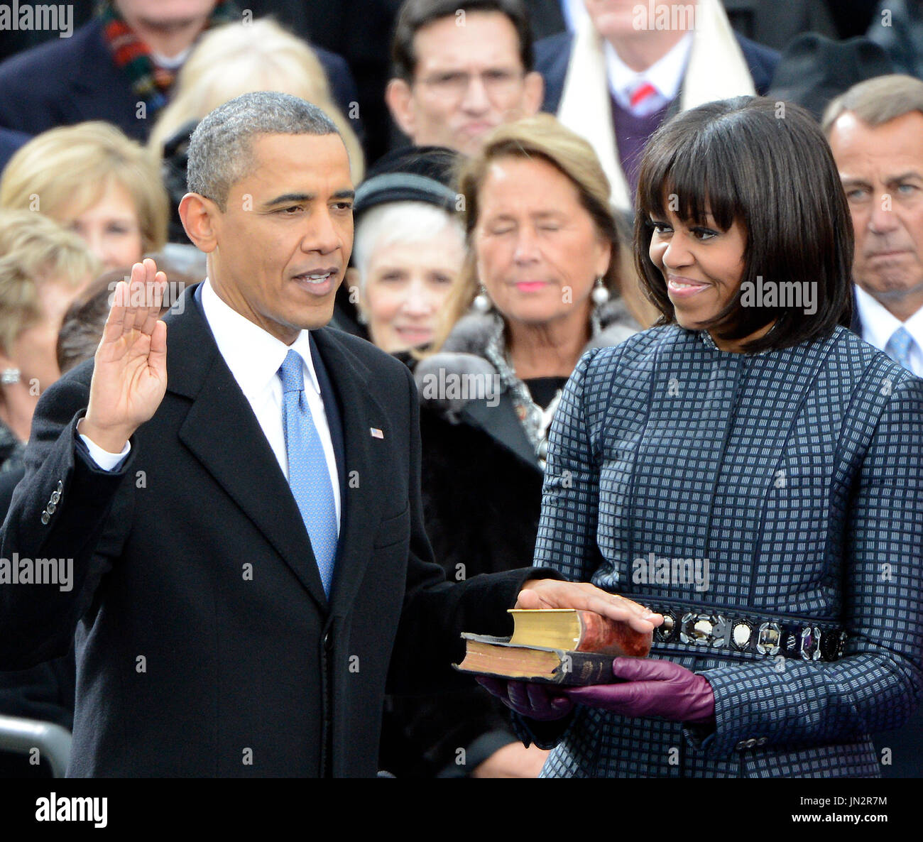 United States President Barack Obama takes the oath of office during ...