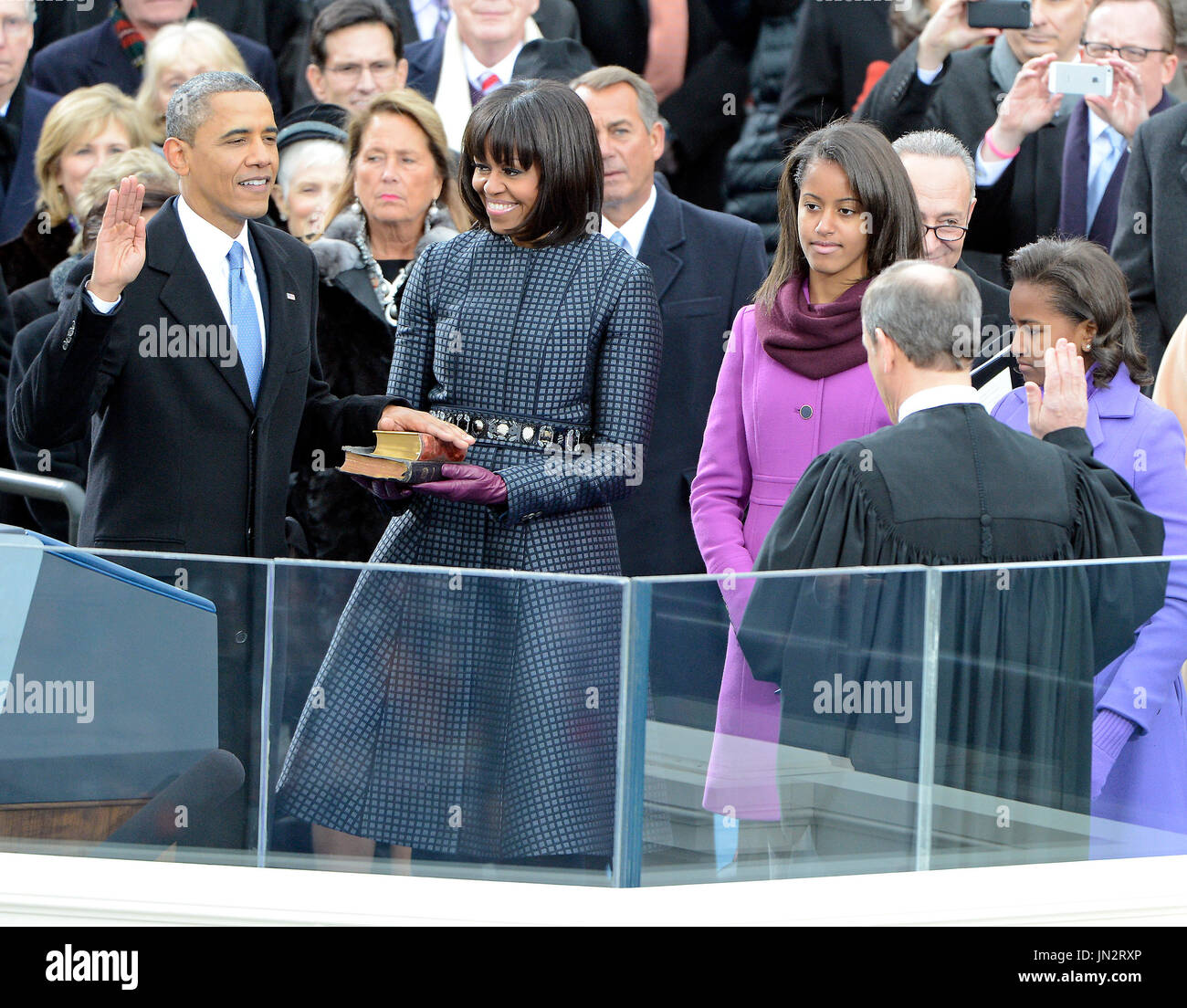 United States President Barack Obama takes the oath of office during ...