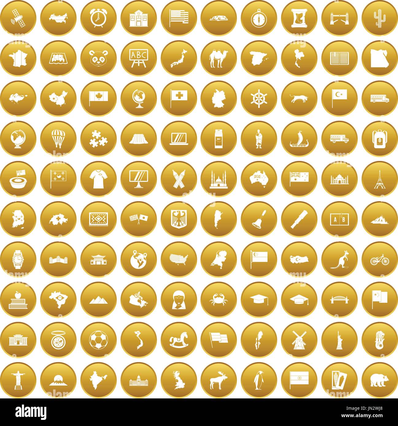 100 geography icons set gold Stock Vector Image & Art - Alamy