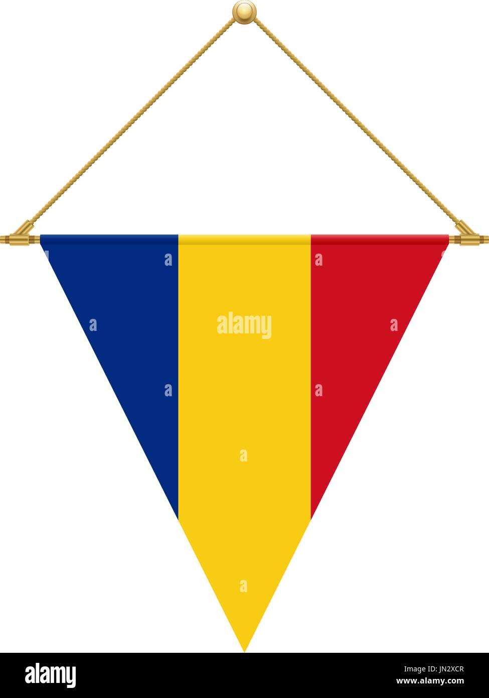 Flag design. Romanian triangle flag hanging. Isolated template for your ...