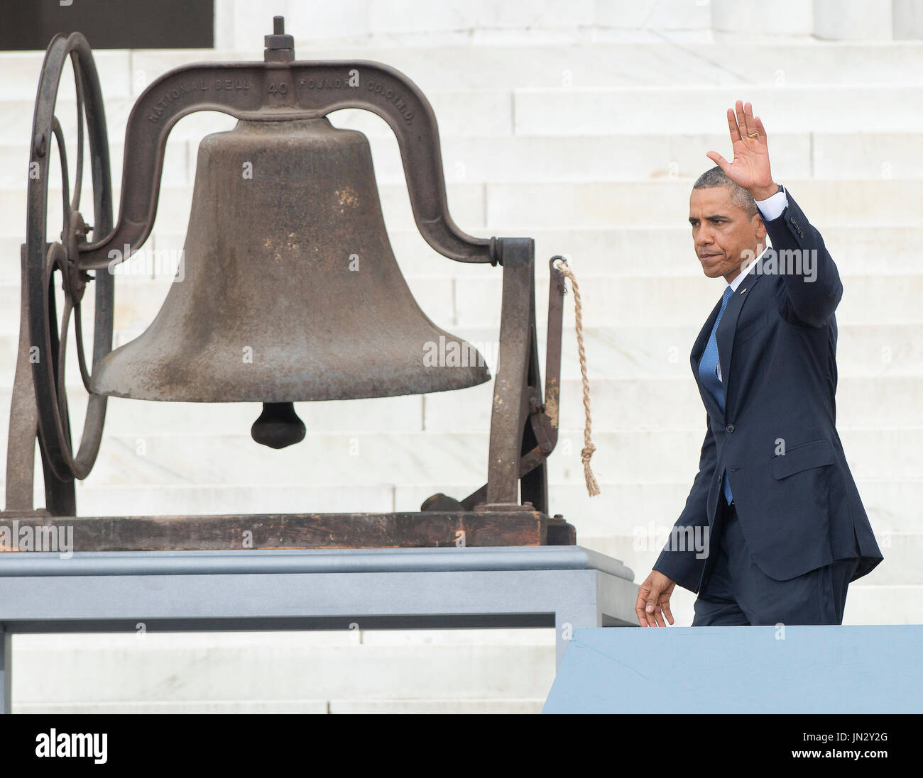 United States President Barack Obama waves to the crowd after making ...