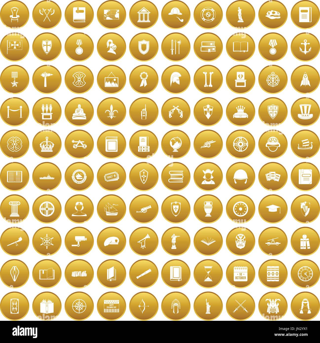 100 history icons set gold Stock Vector Image & Art - Alamy