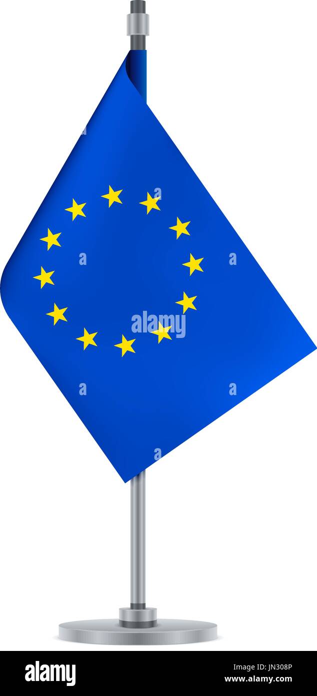 Flag design. European Union flag hanging on the metallic pole. Isolated ...