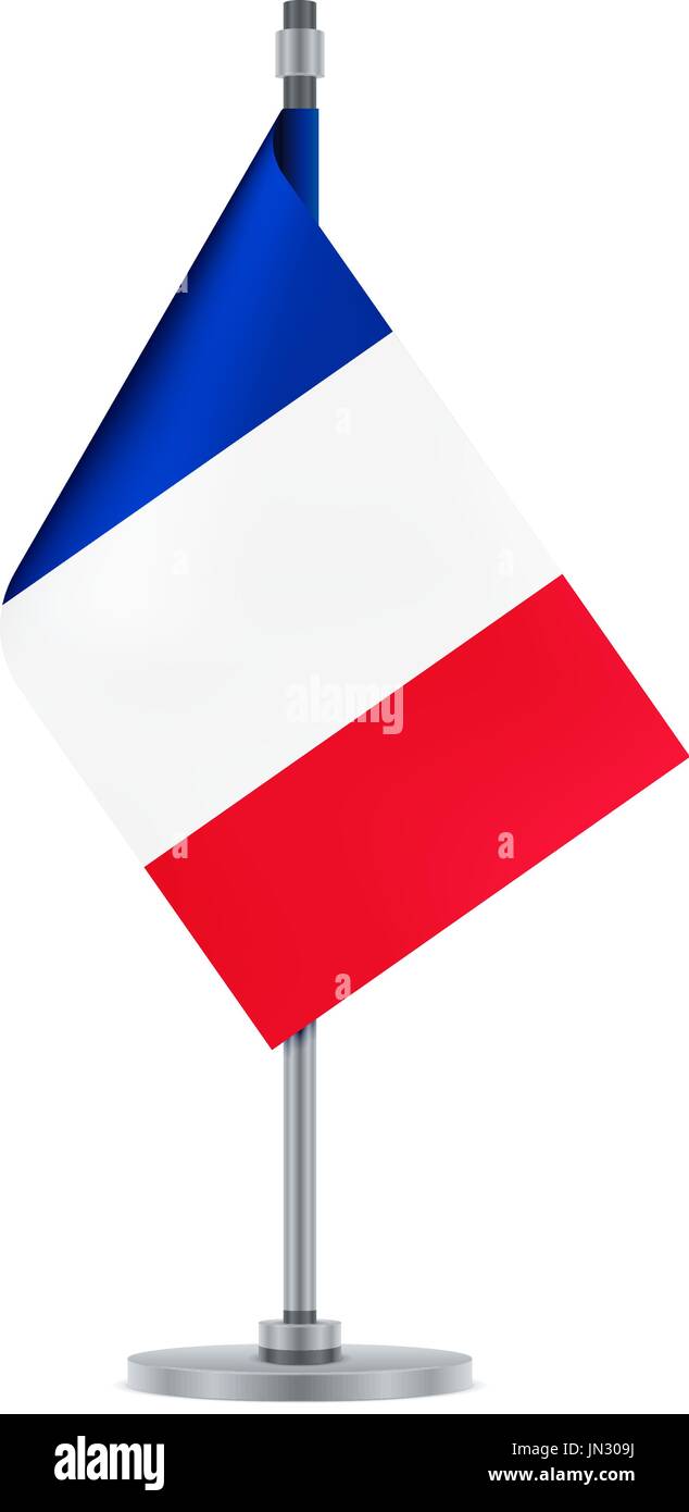 Flag design. French flag hanging on the metallic pole. Isolated ...