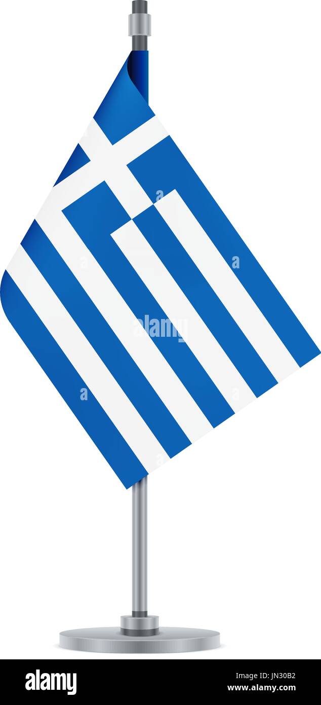 Flag design. Greek flag hanging on the metallic pole. Isolated template ...