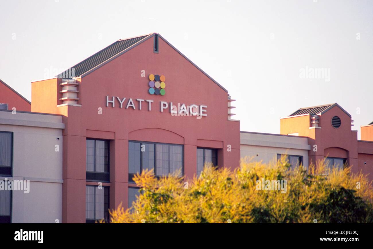 Signage on the facade of the Hyatt Place hotel in the San Francisco Bay ...