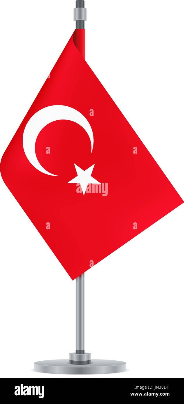 Flag design. Turkish flag hanging on the metallic pole. Isolated ...
