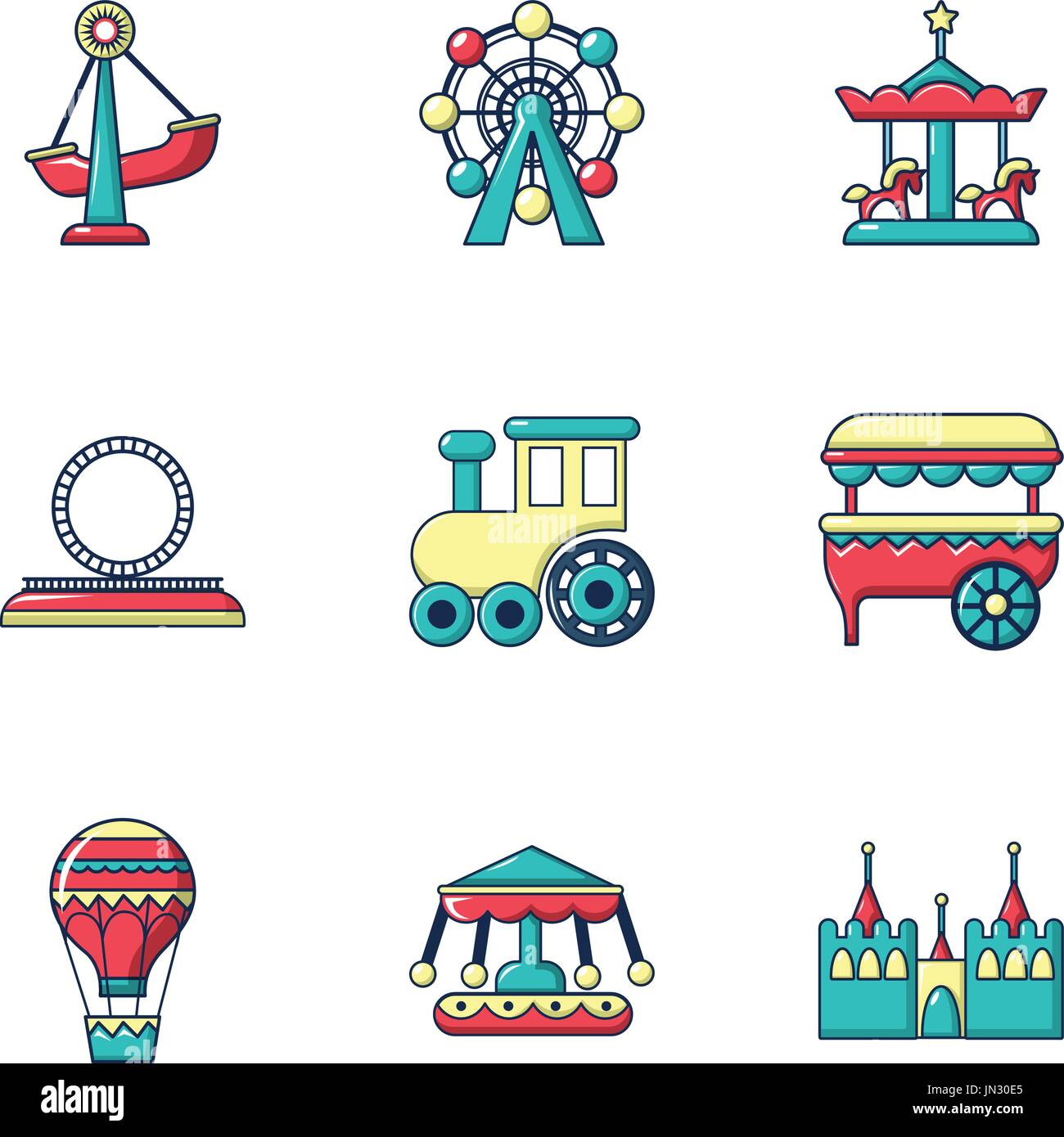 Amusement park icons set, flat style Stock Vector Image & Art - Alamy