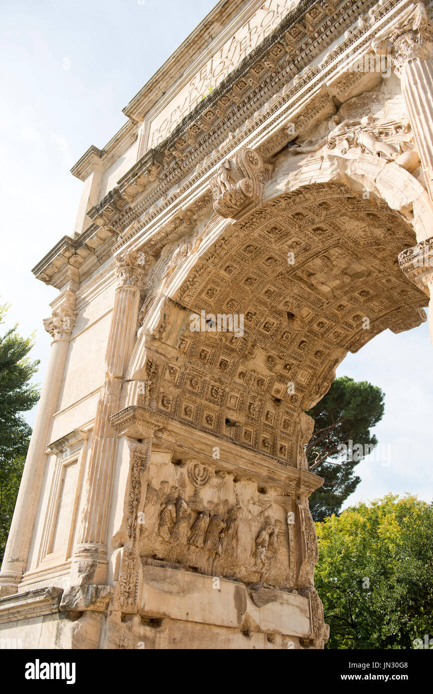 Detail of the Golden Menorah in the Arch of Titus, located on the Via ...