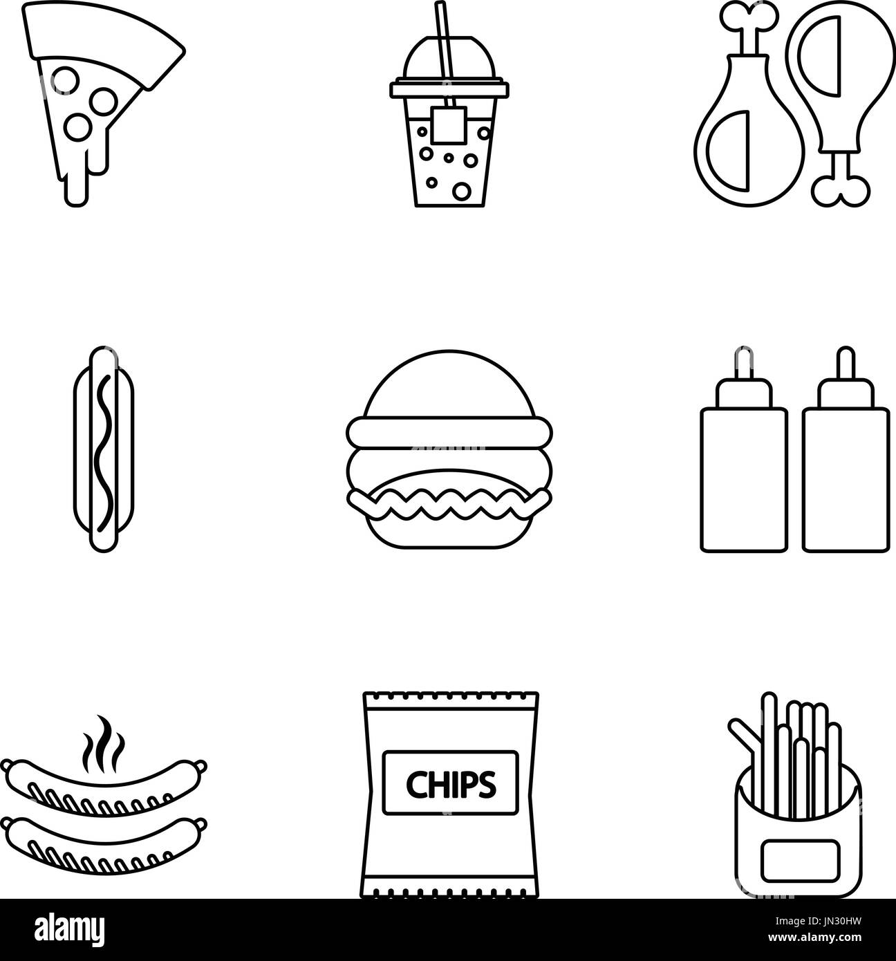 Fast food icons set, outline style Stock Vector Image & Art - Alamy