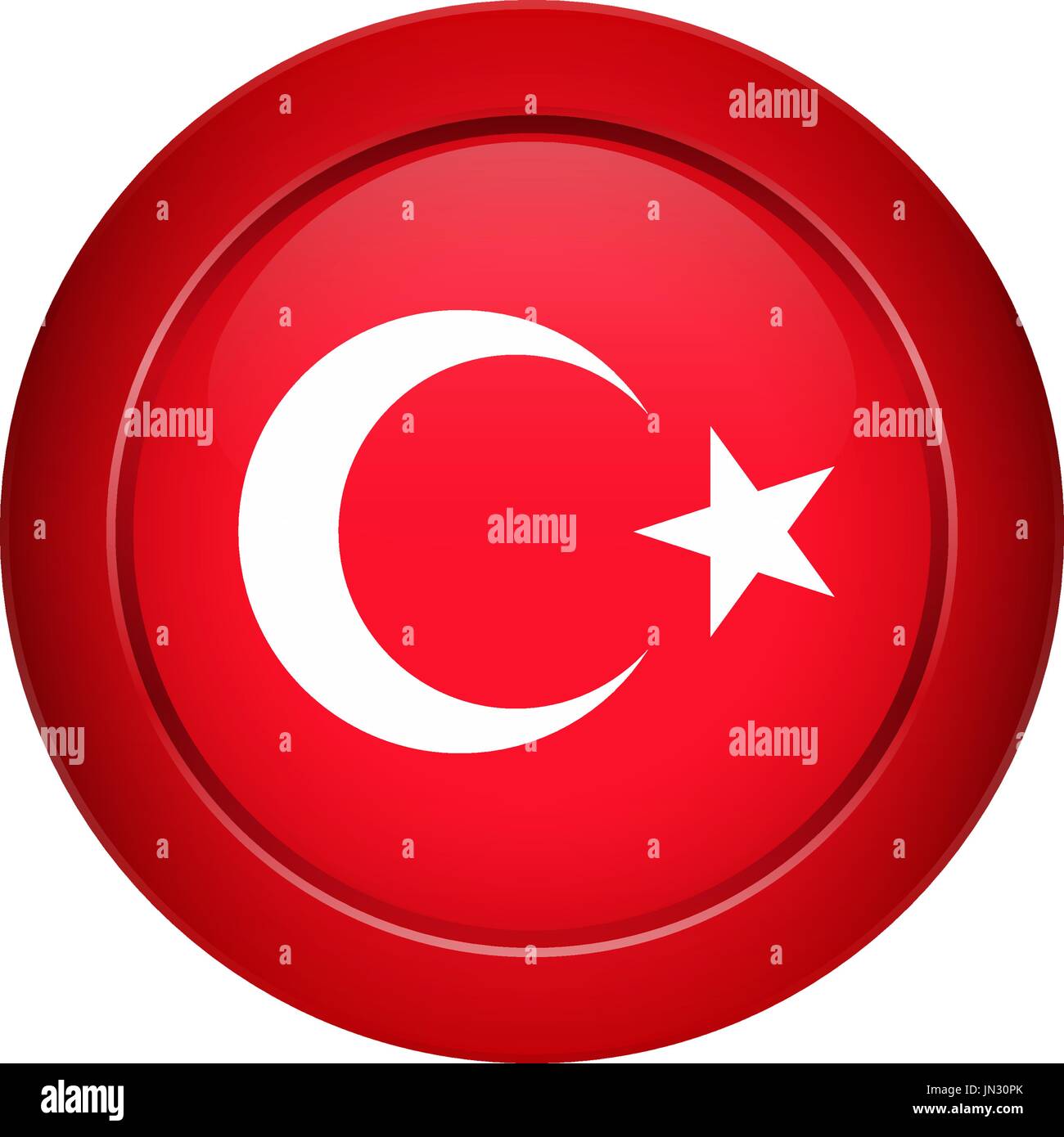 Flag button design. Turkish flag on the round button. Isolated template ...