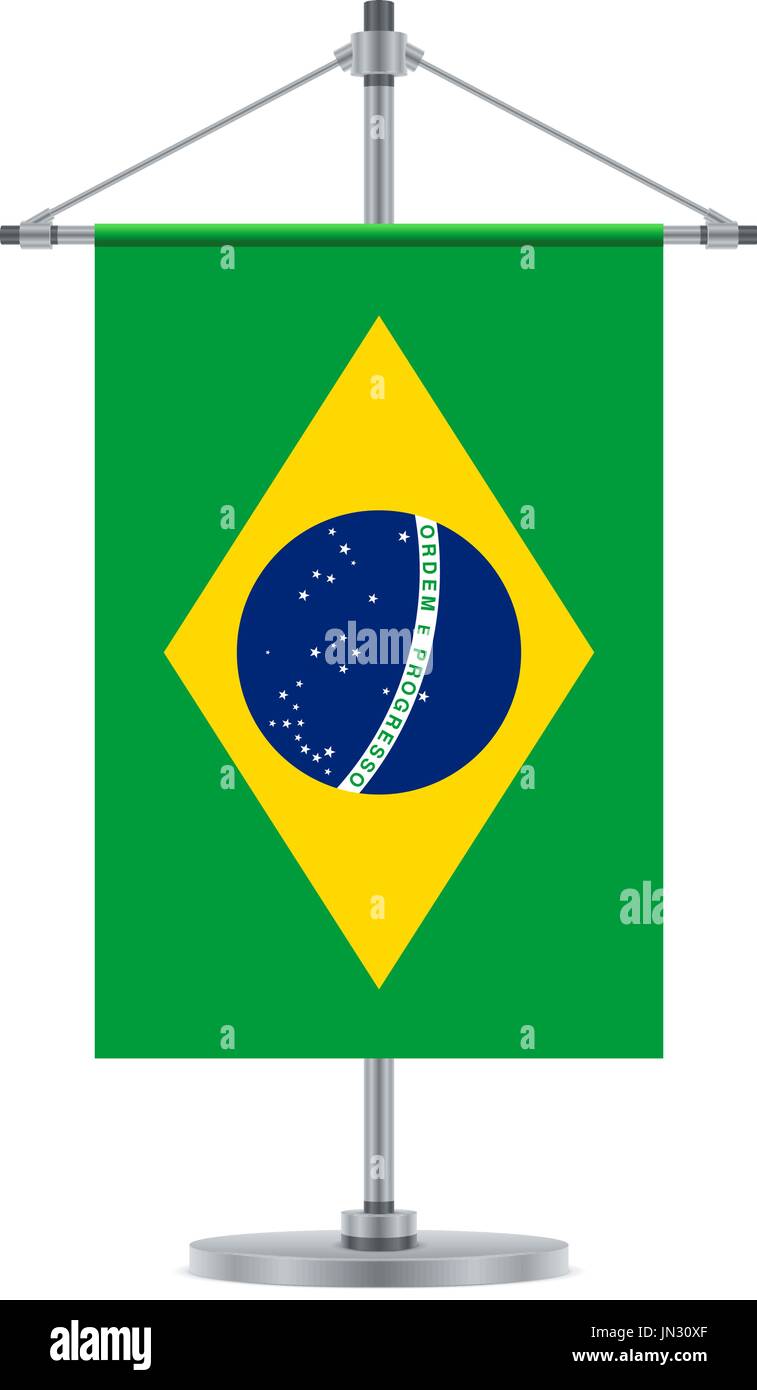 Flag design. Brazilian flag on the cross metallic pole. Isolated ...