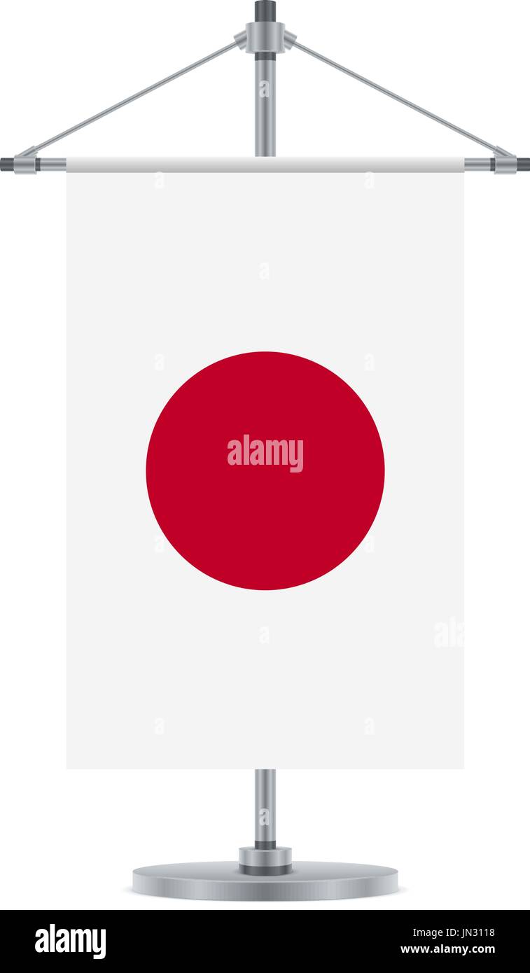 Flag design. Japanese flag on the cross metallic pole. Isolated ...