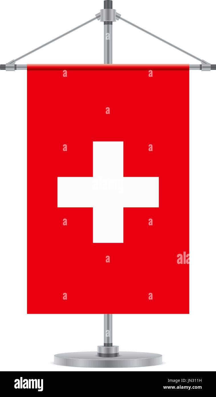Flag design. Swiss flag on the cross metallic pole. Isolated template ...