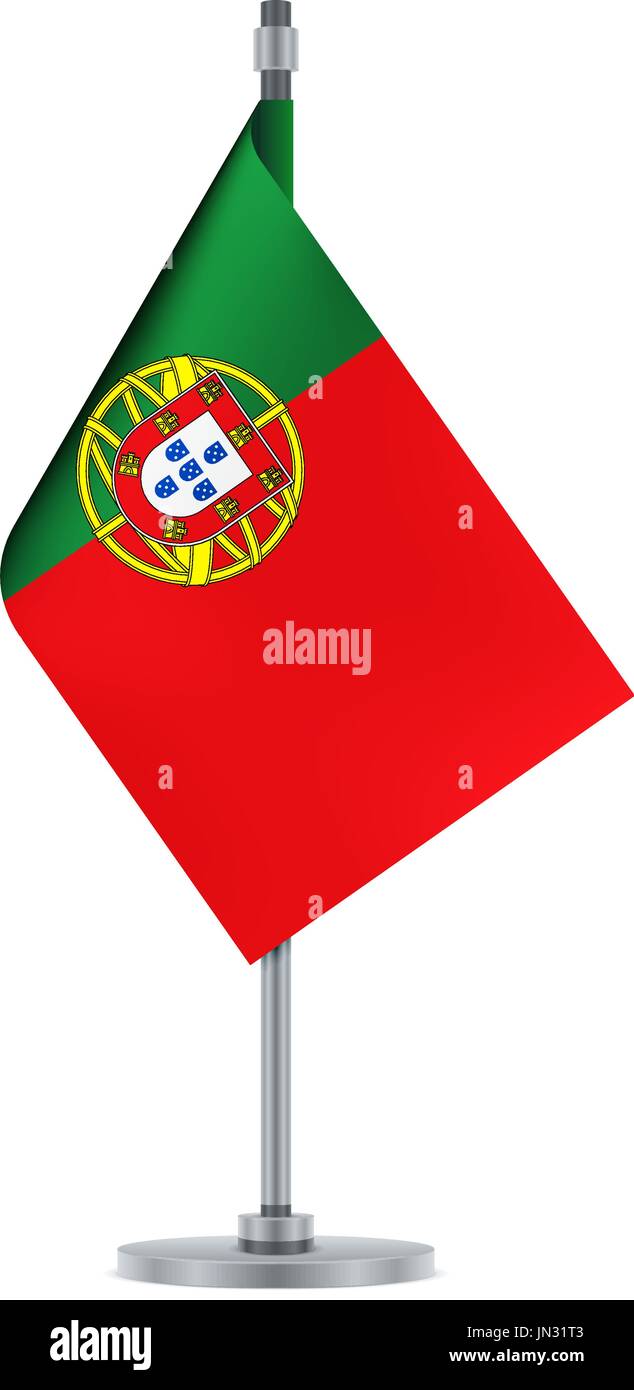 Flag design. Portuguese flag hanging on the metallic pole. Isolated ...