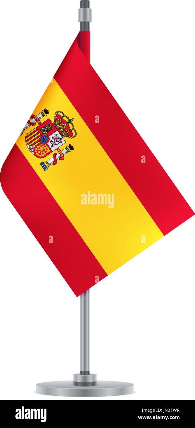 Flag design. Spanish flag hanging on the metallic pole. Isolated ...