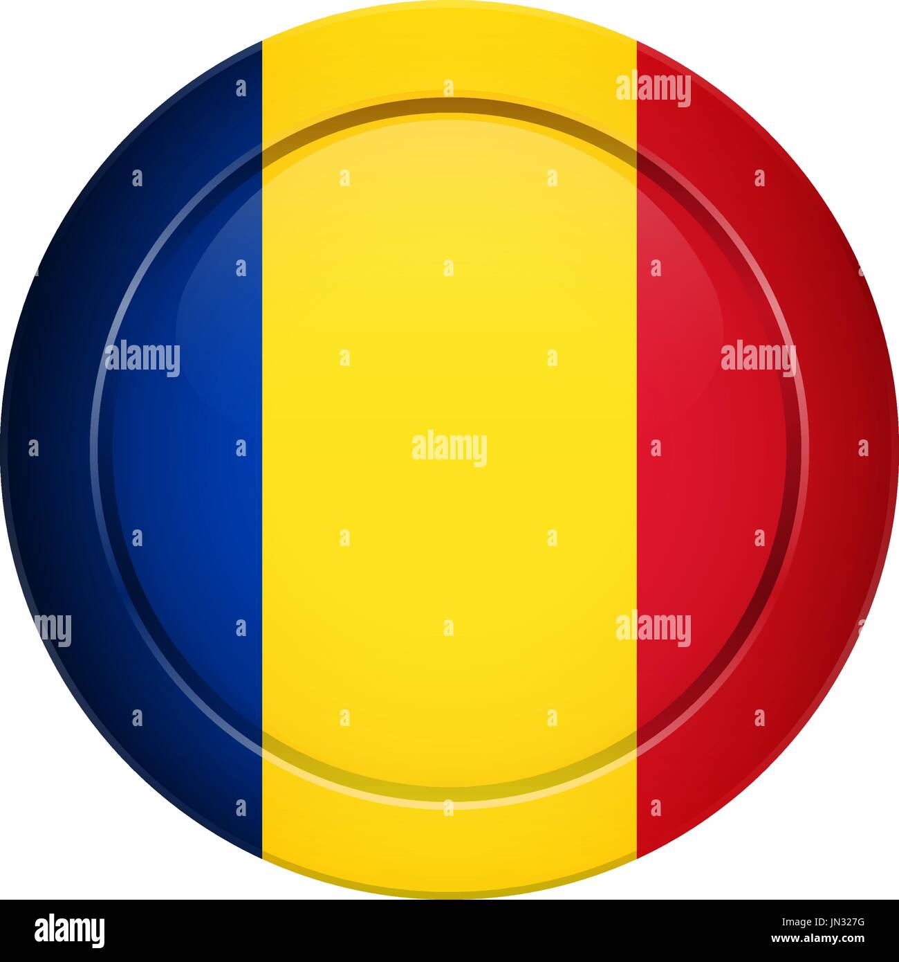 Flag design. Romanian flag on the round button. Isolated template for ...