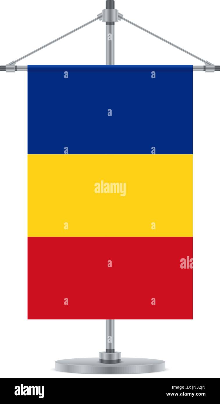 Flag design. Romanian flag on the metallic cross pole. Isolated ...