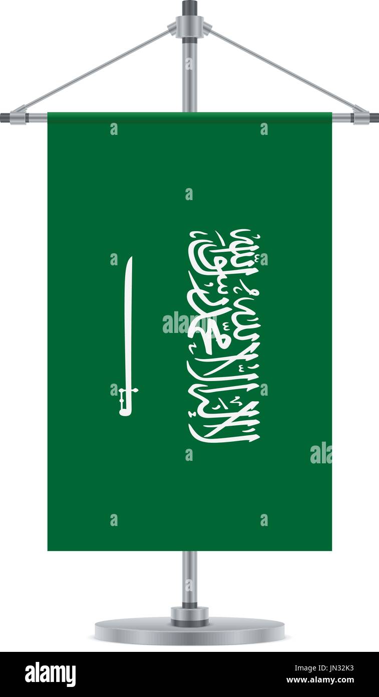 Flag design. Saudi Arabian flag on the metallic cross pole. Isolated ...