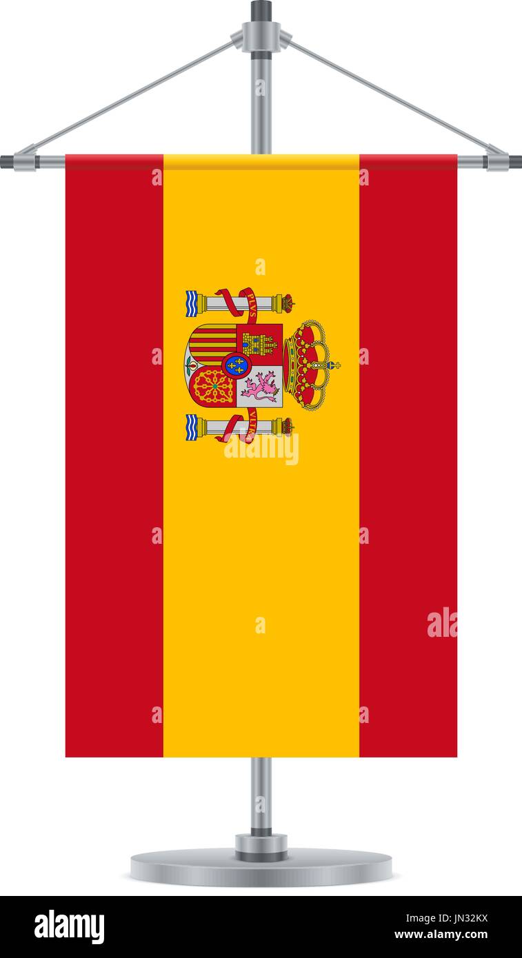 Flag design. Spanish flag on the metallic cross pole. Isolated template ...