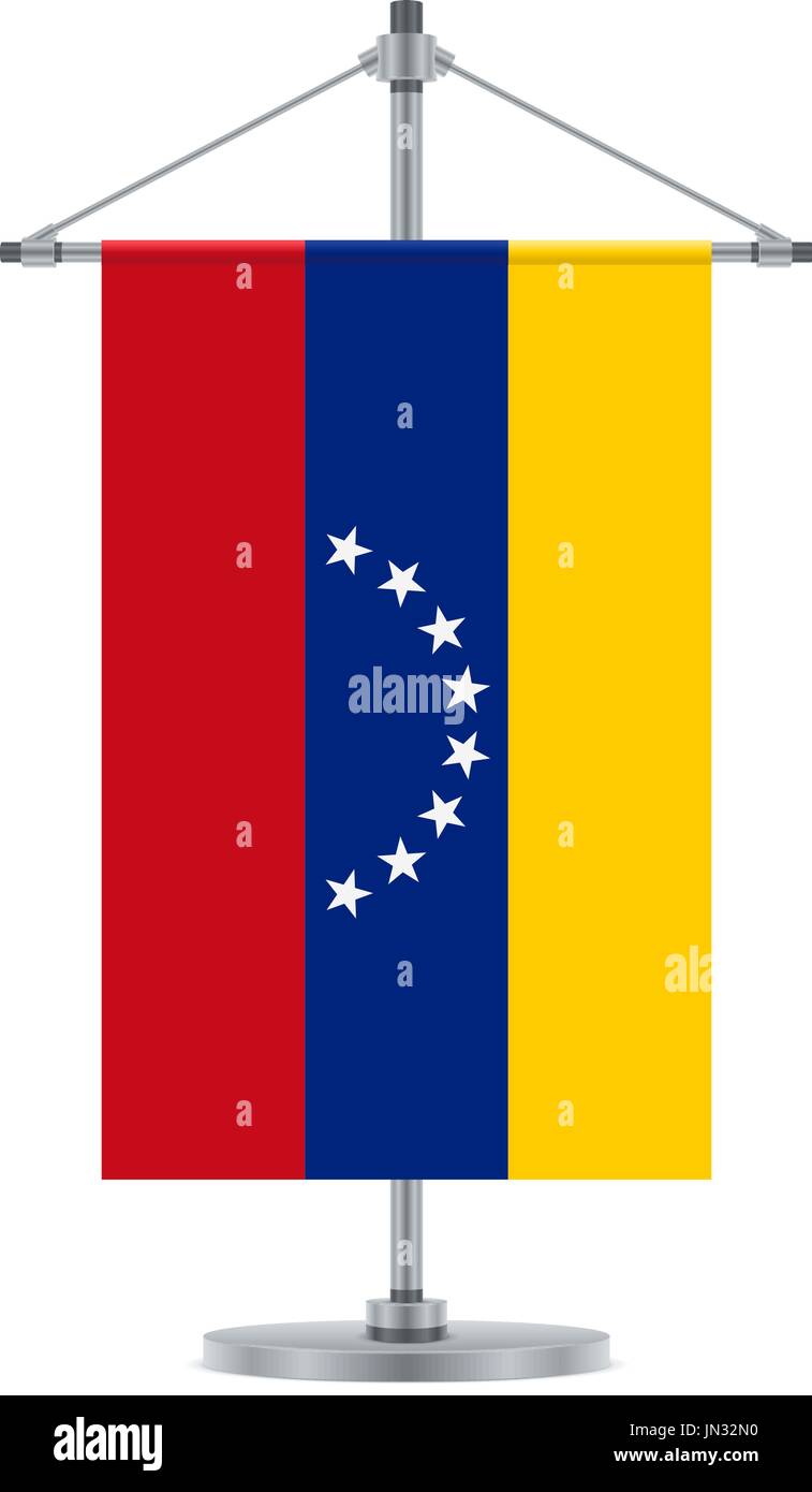 Flag design. Venezuelan flag on the metallic cross pole. Isolated ...