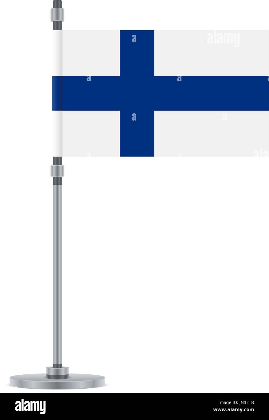 Flag design. Finnish flag on the metallic pole. Isolated template for ...