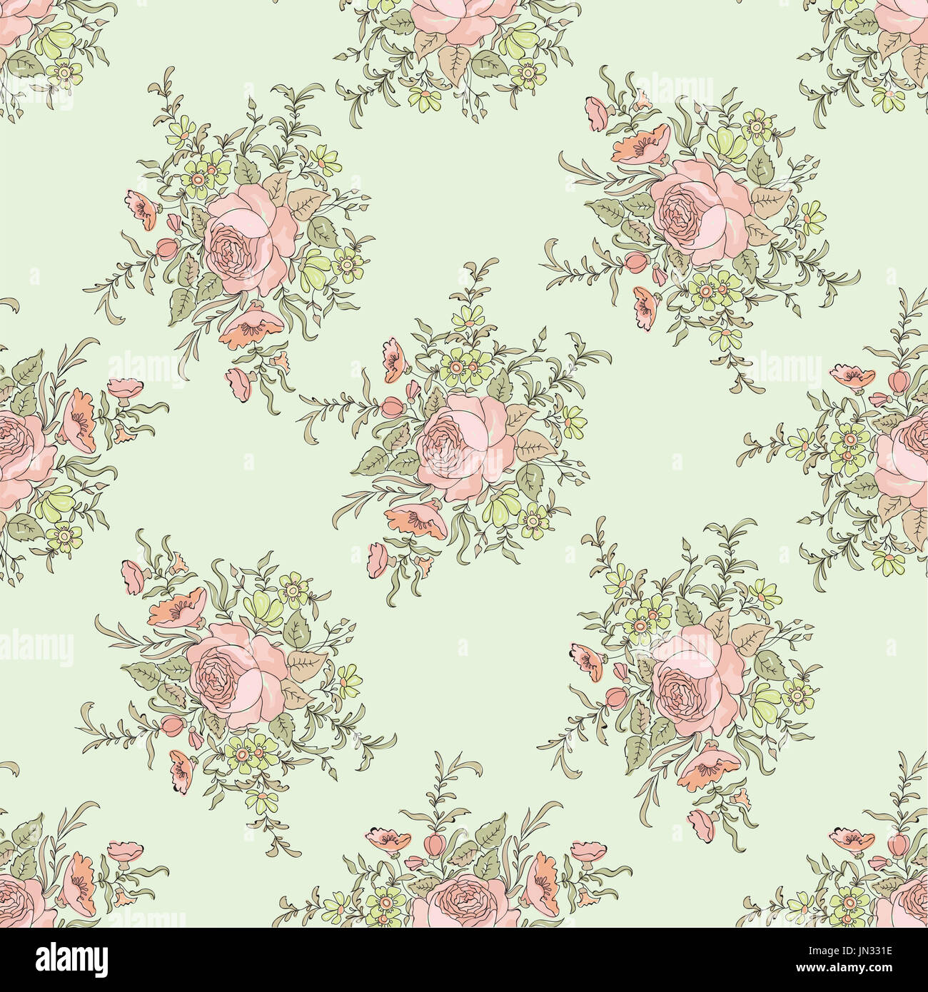 Floral seamless pattern. Flower bouquet background. Vintage flourish ...