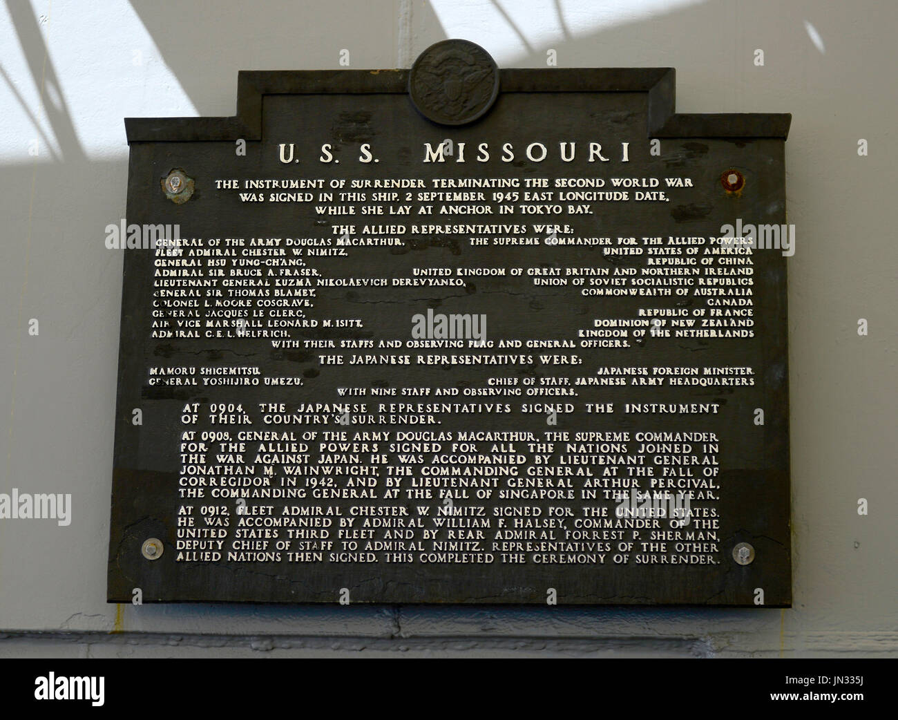 Plaque commemorating the signing of the Instrument of Surrender ...