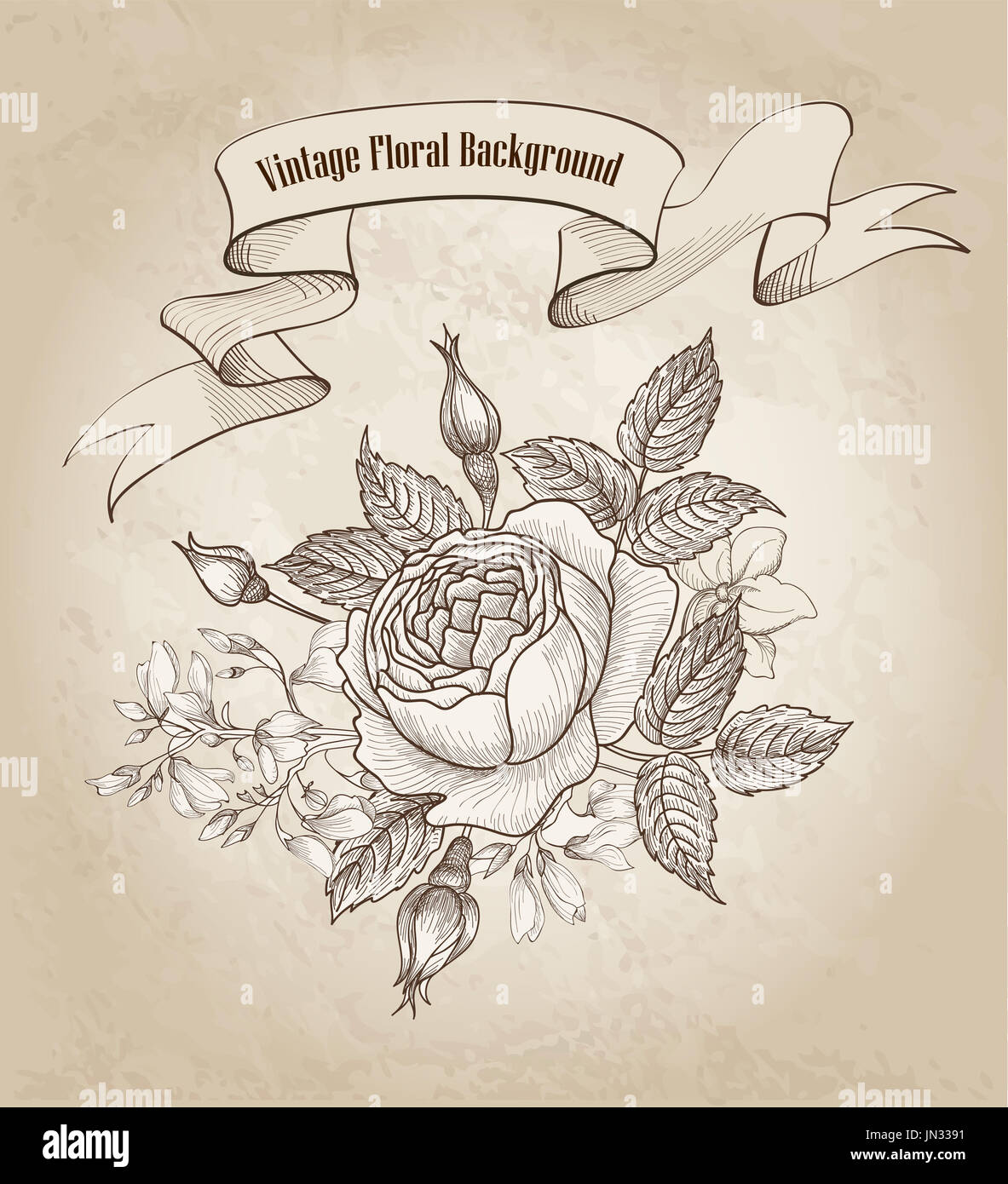 Flower bouquet. Floral frame. Flourish bouquet card. Summer engraving ...