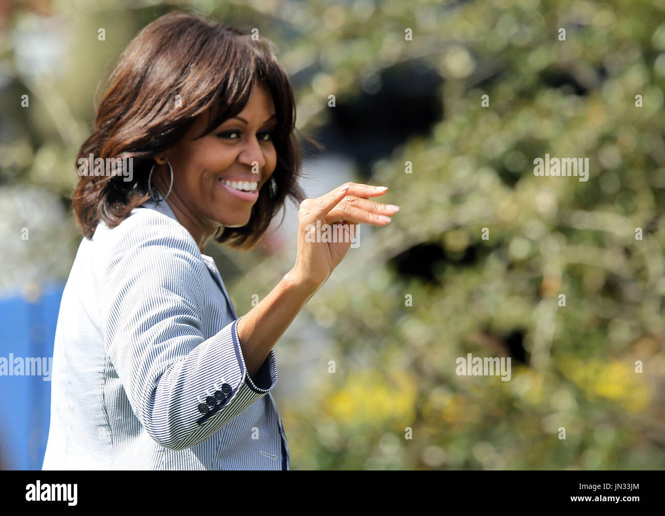 First lady Michelle Obama leaves after she read the story "Cloudy with ...
